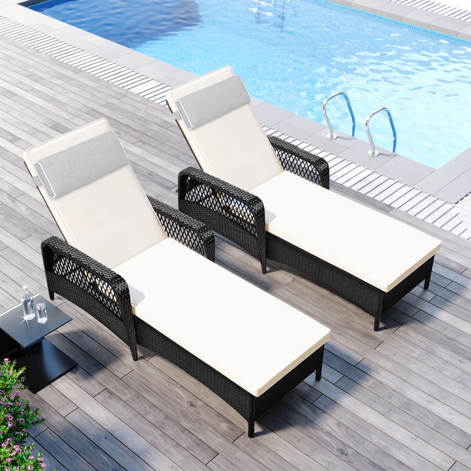 Enipate Outdoor Chaise Lounge Head Pillow, Pack of 2 Water Resistant Headrest Pillows with Elastic Band for Pool Patio Chairs