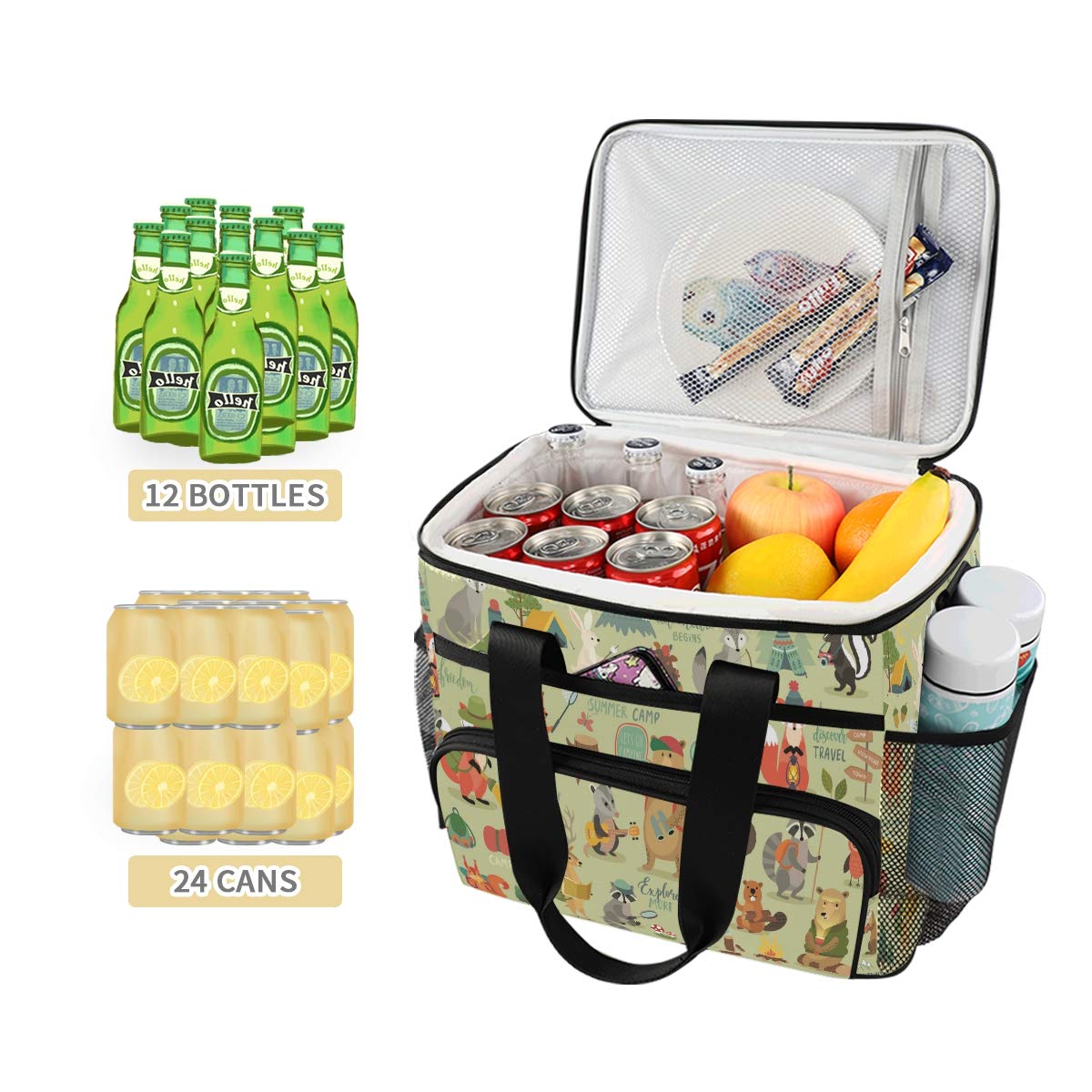 ALAZA Camping Animals Jungle Fox Bear Rabbit Large Cooler Insulated Picnic Bag Lunch Box for Adult Men Women