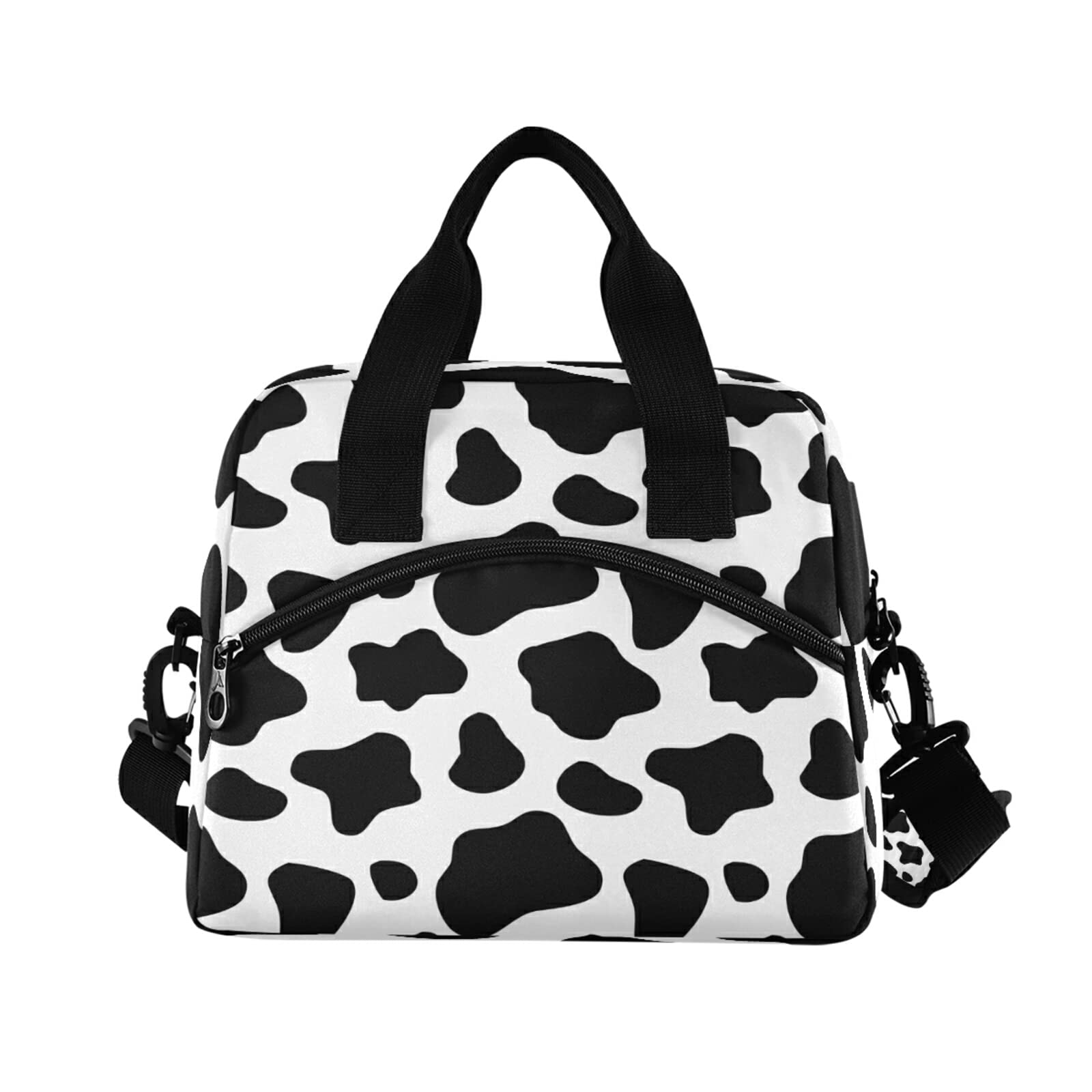 ALAZA Black White Cow Print Lunch Bags Lunchbox Cooler Bag Reusable Tote Shoulder Bag Insulated Lunch Box for Outdoor Picnic Boating Work School