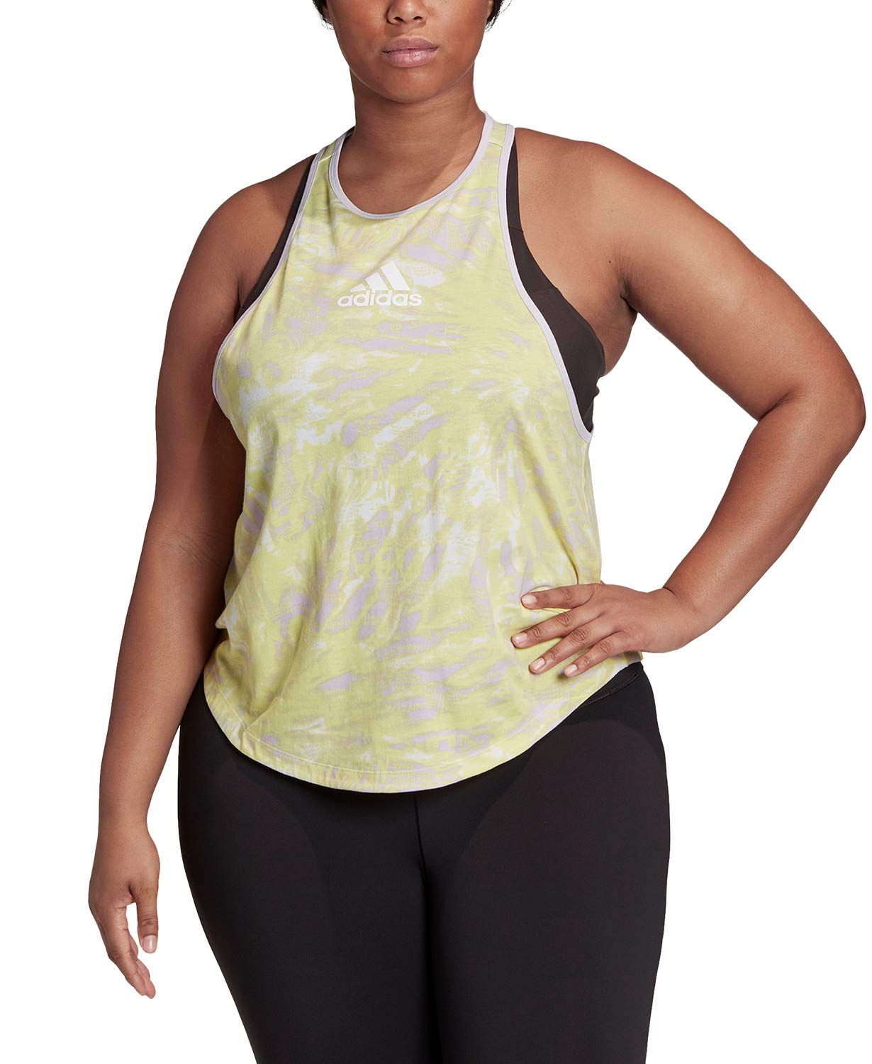 adidas Women's LWD University Tee, Multi/Purple Tint/Yellow Tint, 3X