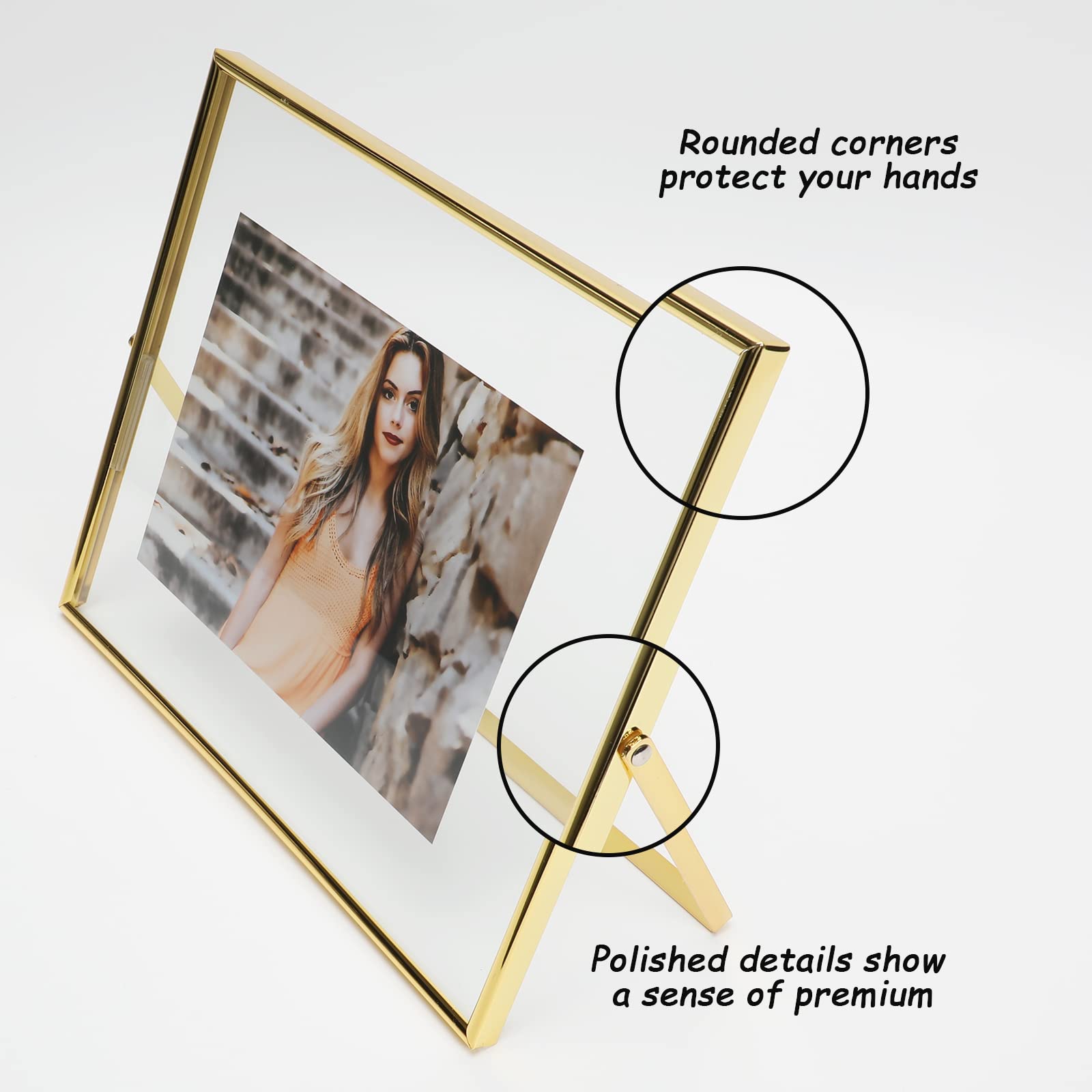 AhaGo Gold Floating Frame(8"×10", Horizontal), For Picture 7x9, 6x8, 5x7, Tabletop Shelf Photo Frame, Home or Office Decor, Classy For Holiday, Birthday or Wedding