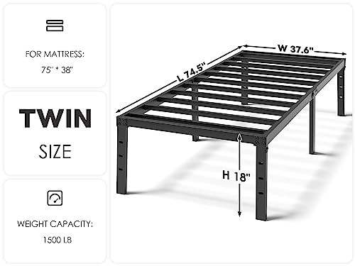 QEROMY 18-Inch Twin-Bed-Frame, Metal Platform Bed Frame Twin, Quick & Easy Assembly, Heavy Duty Bed Frame No Box Spring Needed, Noise-Free, Black