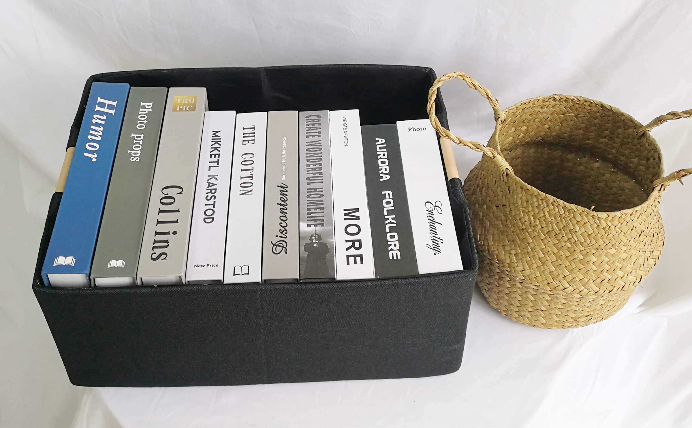 FUULOXE Storage Bin for Shelves Rectangle Closet Baskets Foldable Box with Handles, Gray Storage Bins, Storage Boxes for Home Office Car Dormroom