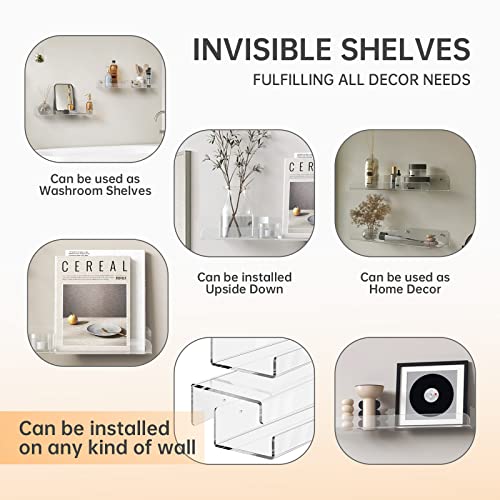 MEISHIDA Acrylic Floating Shelves, Set of 4, 15" Funko Pop Shelves Wall Mounted, Acrylic Shelves for Bathroom, Living Room, Kitchen