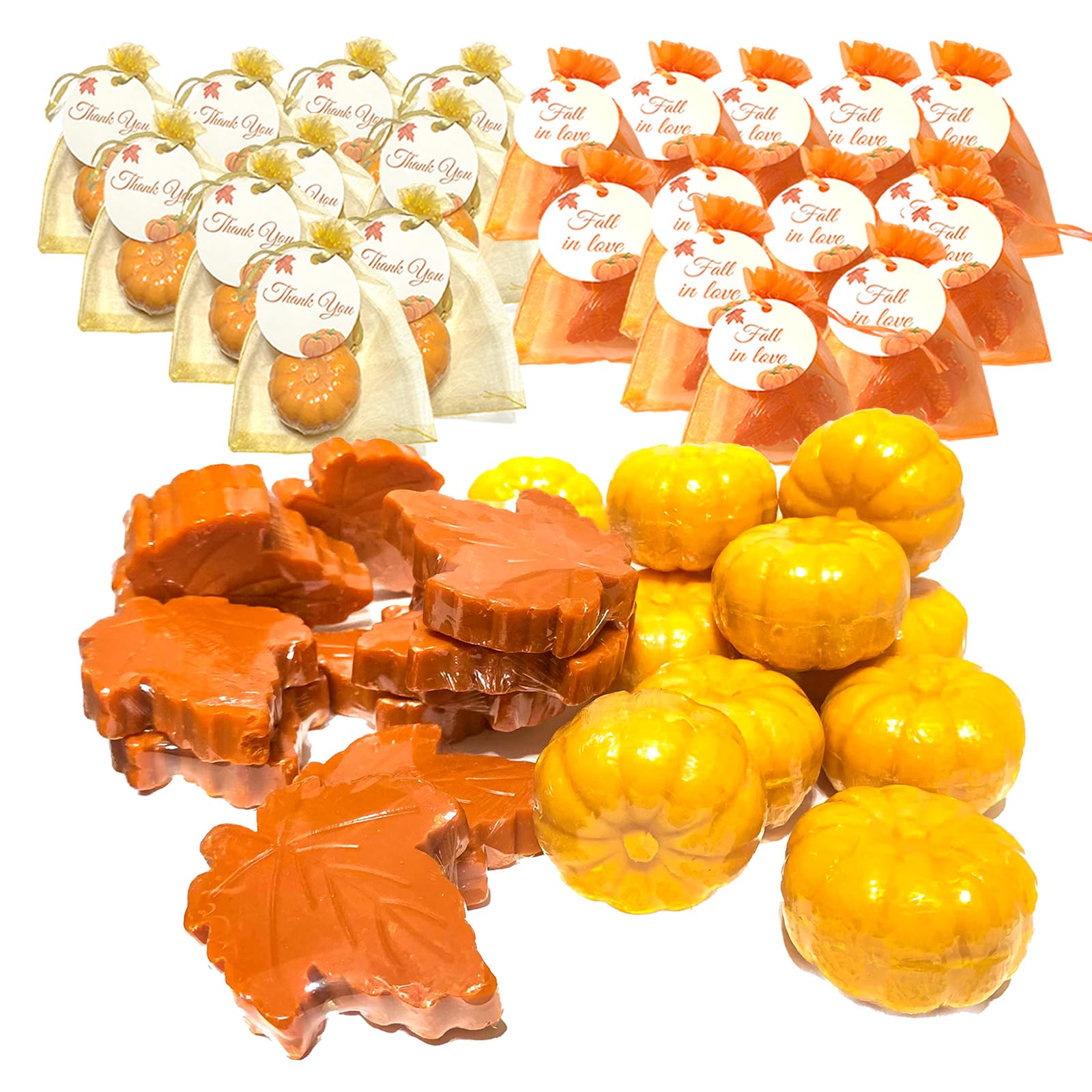 KCBIER 36 Sets Fall Bridal Shower Favors Maple Pumpkin Soaps Fall Wedding Decoration Thanksgiving favors Fall in Love Autumn Baby Shower Birthday Party Gift Sets Bulk Tag Cards for Guest Women