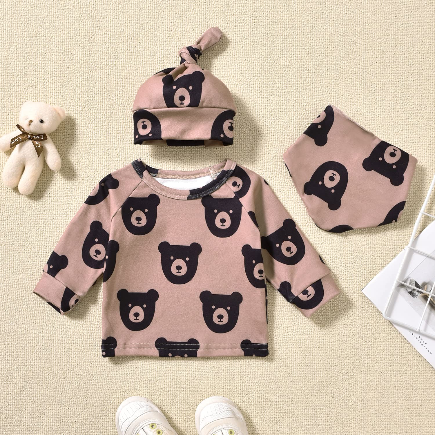 Aalizzwell Preemie Baby Boys Fall Outfit Premature Pullover Sweatshirt Winter Clothes Clothing Bear Brown