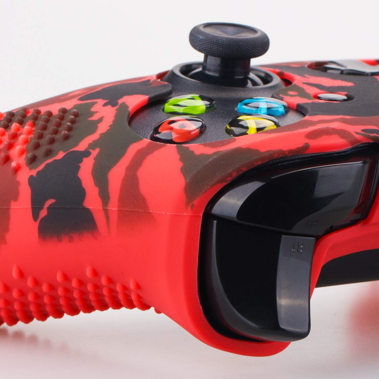 9CDeer Studded Protective Customize Transfer Printing Silicone Cover Skin Sleeve Case + 8 Thumb Grips Analog Caps for Xbox One/S/X Controller Camouflage Red Compatible with Official Stereo Headset