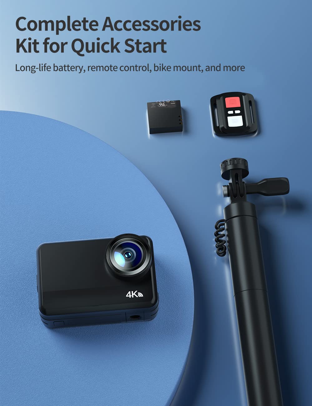 Action Camera 4K 60FPS 8Meters Bare Metal Waterproof Underwater Camera with 6-axis EIS Stabilization,170° Touch Screen Sport Camera with Multiple Functions, Two 1350mAh Batteries