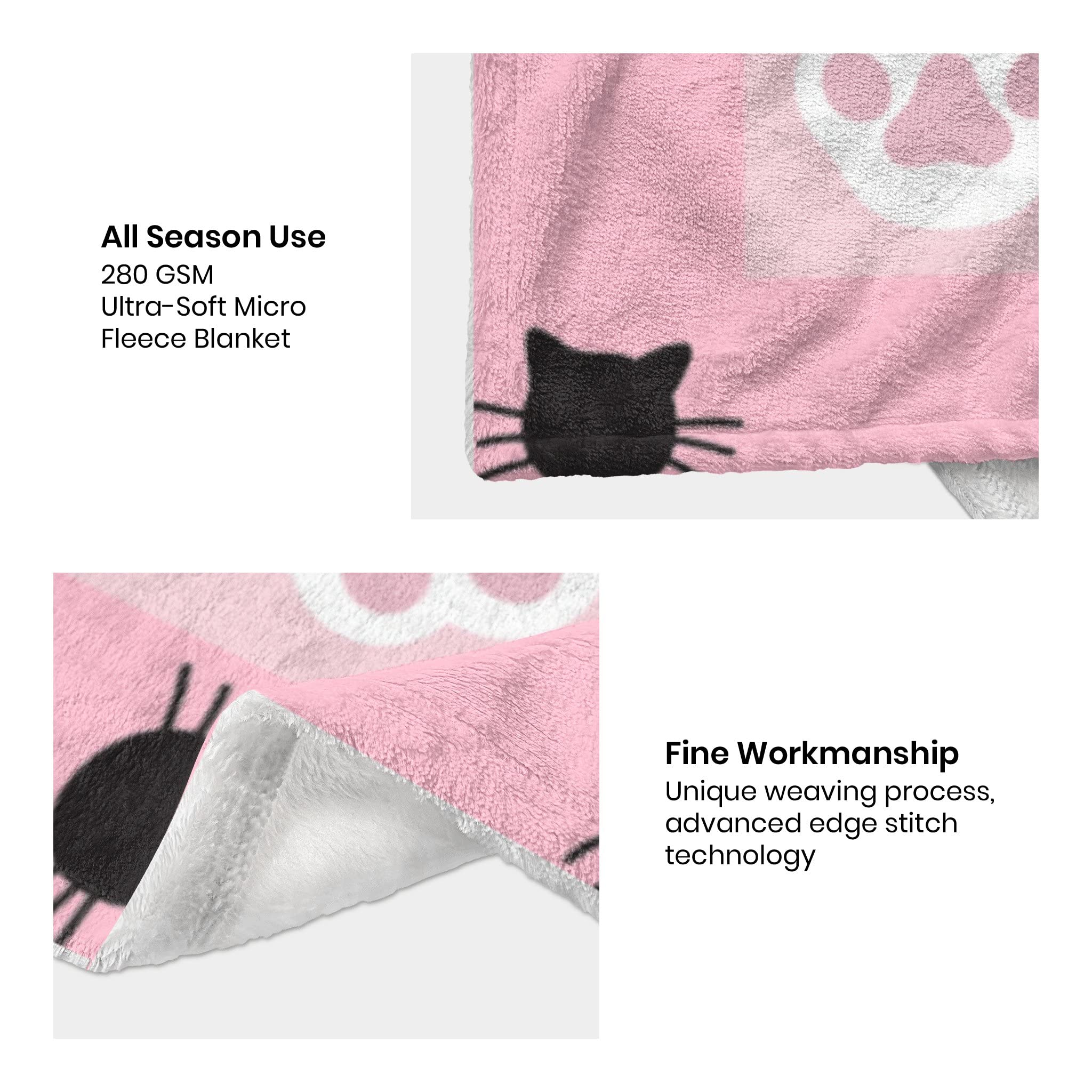 Cute Cat Throw Blanket Ultra Soft Warm Cozy Lightweight Microfiber Blankets, Just a Girl Who Loves Cats, Flannel Sherpa Fuzzy Fluffy Plush Throws for Sofa Couch Bedding All Season 60"x50"