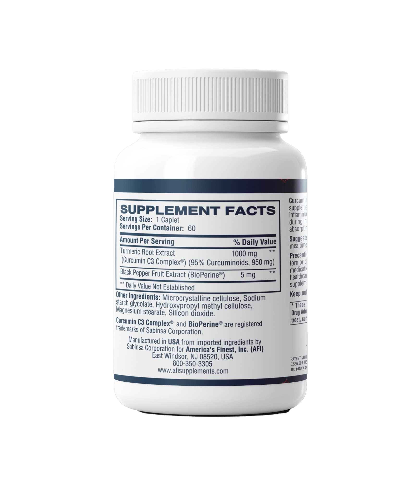 AFI Super Curcumin C3 Complex, 1000mg, Turmeric 95% no oxalates, Black Pepper Extract, Max Absorption for Joint Health, Vegetarian, Gluten-Free, Non-GMO