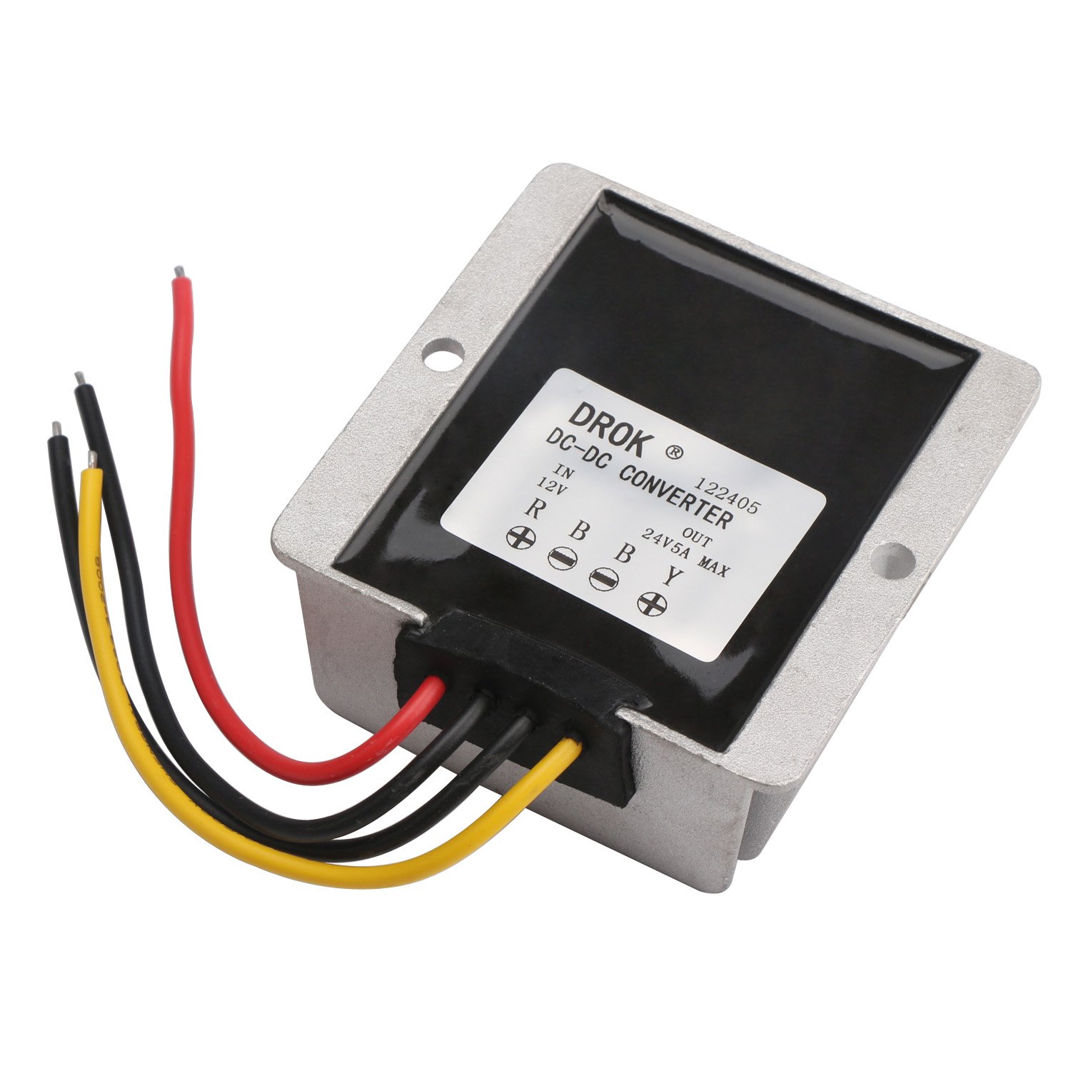 DROK® Waterproof DC Synchronous Boost Converter Regulator DC-DC 9-20V 12V to 24V 5A/120W Step-up Power Supply Circuit Module Adapter with Aluminum Shell for Electric Motors, Speakers,etc