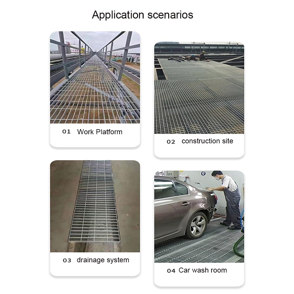 Galvanized Steel Drain Grate and Frame, Two Outdoor Drain Cover, Durable Heavy Duty Channel Grate, Sewer Grate, for Work Platform, Construction Site, Car Wash Room