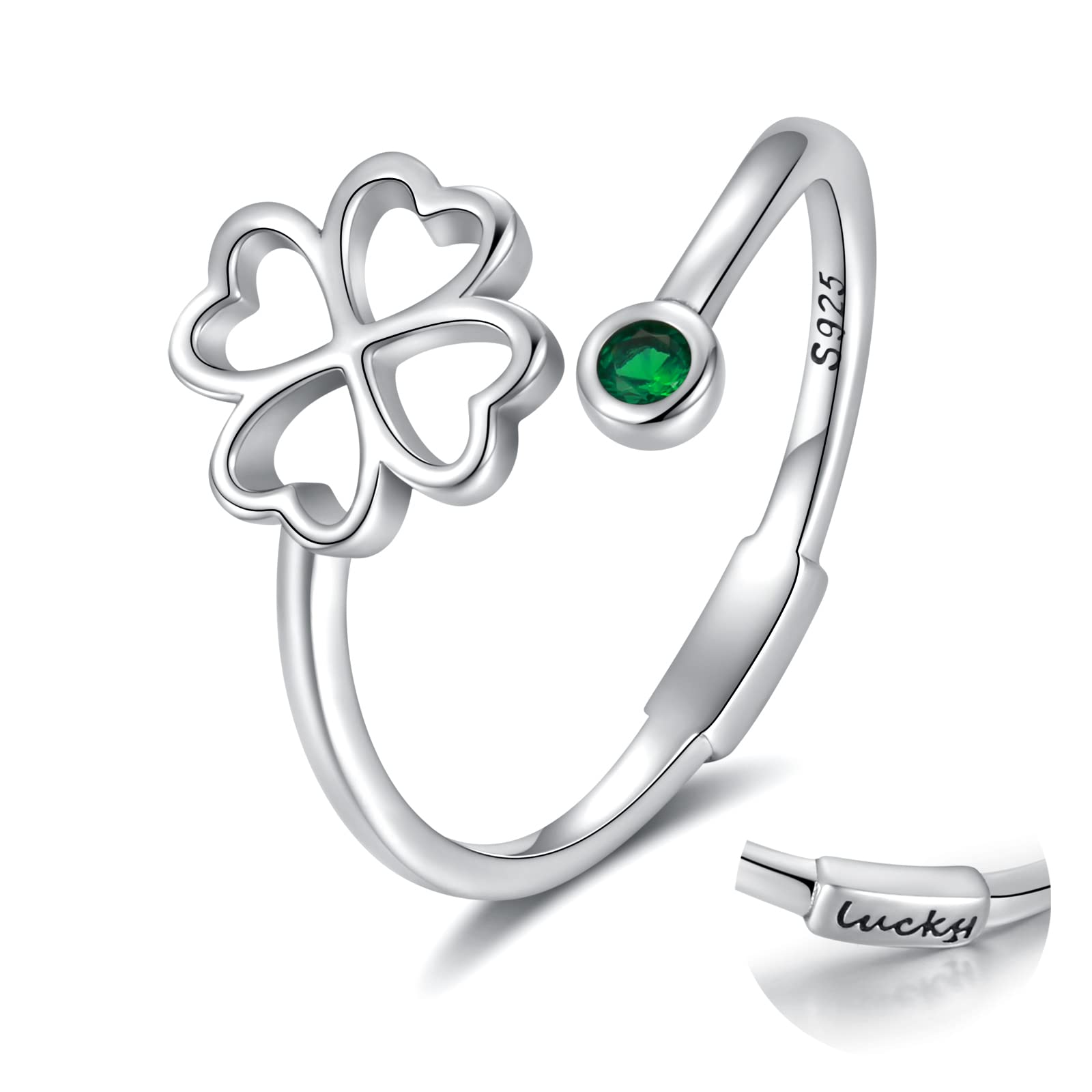 925 Sterling Silver Clover Stud Earrings Shamrock Irish Ear Studs St Patricks Day Jewelry Gifts for Girls Women (Ring)