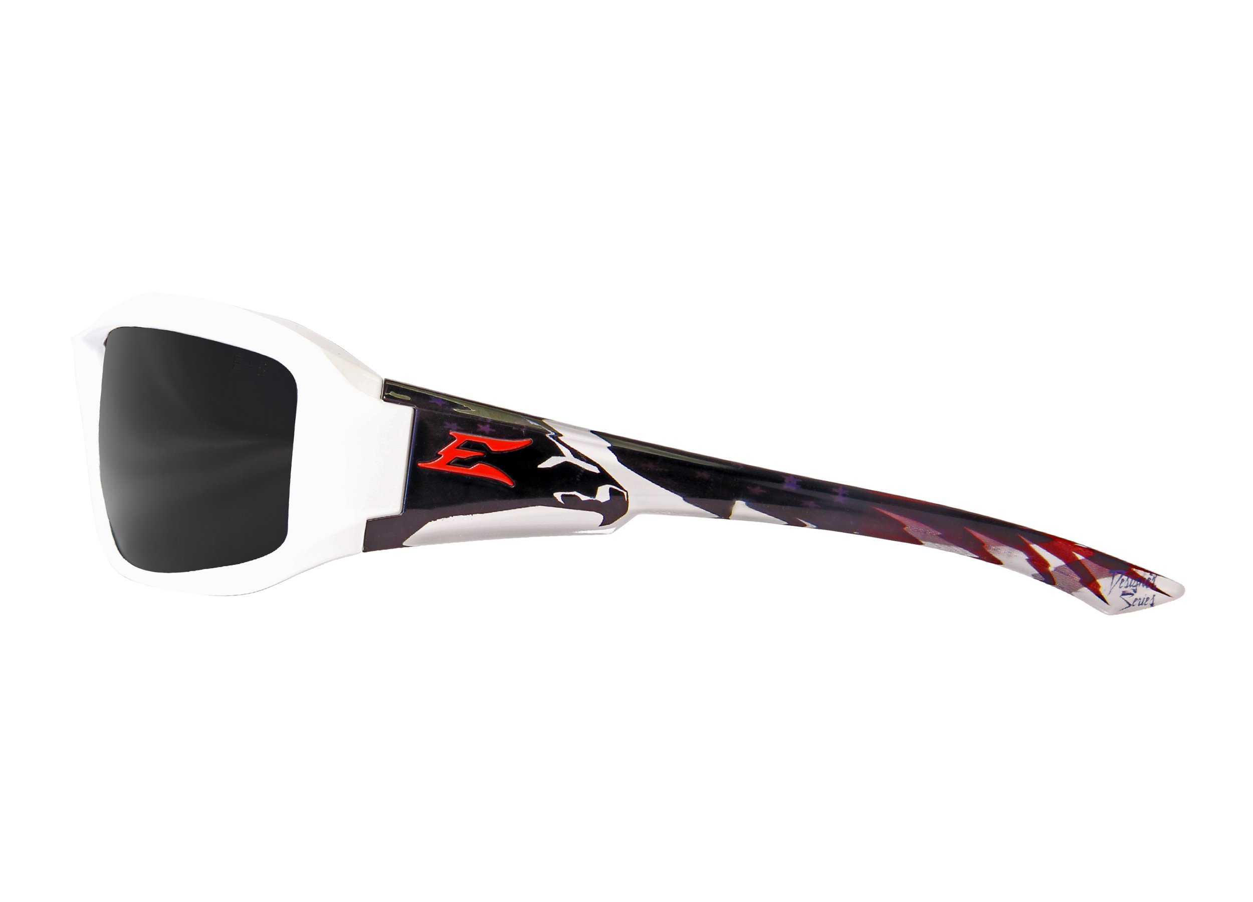 Edge TXB216-S Brazeau Polarized Wrap-Around Safety Glasses, Anti-Scratch, Non-Slip, UV 400, Military Grade, ANSI/ISEA & MCEPS Compliant, 5.04" Wide, Black & Gray Winged Skull Frame/Smoke Lens