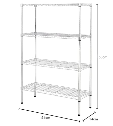 Amazon Basics 4-Shelf Adjustable, Heavy Duty Wide Storage Shelving Unit (350 lbs loading capacity per shelf), Steel Organizer Wire Rack, 36" L x 14" W x 54" H, Chrome Silver