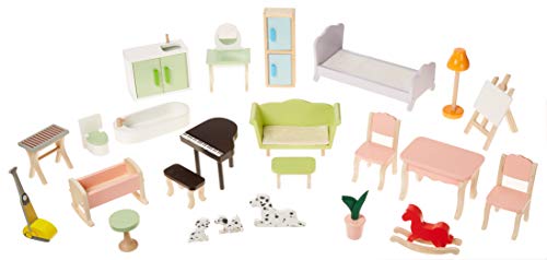 Amazon Basics 4-Story Wooden Dollhouse with Furniture Accessories for 12-Inch Dolls, 52x14x55''