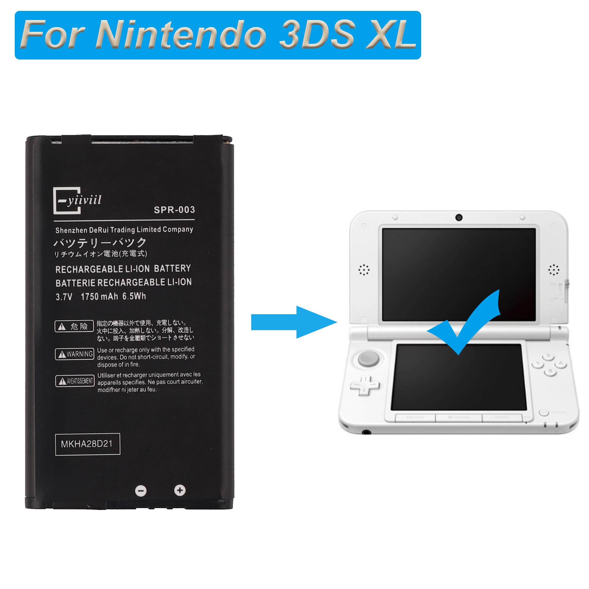 E-YIIVIIL Replacement Battery SPR-003 Compatible with Nintendo 3DS XL and New 3DS XL Game Console 0 Cycle Internal New Upgrade Replacement Battery1750mAh