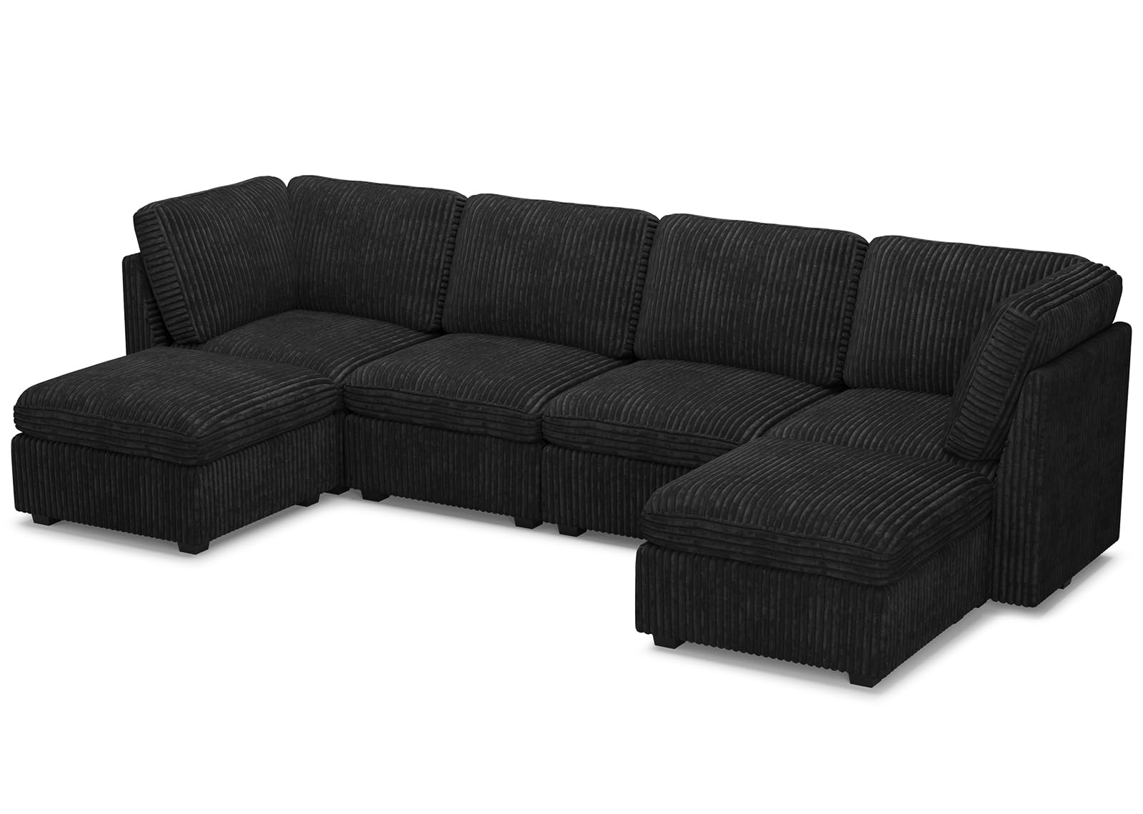 Belffin Oversized U Shaped Modular Sectional Sofa 6 Seat Corduroy Cloud Modular Couch with Storage Sectional Couches for Living Room Black Couch