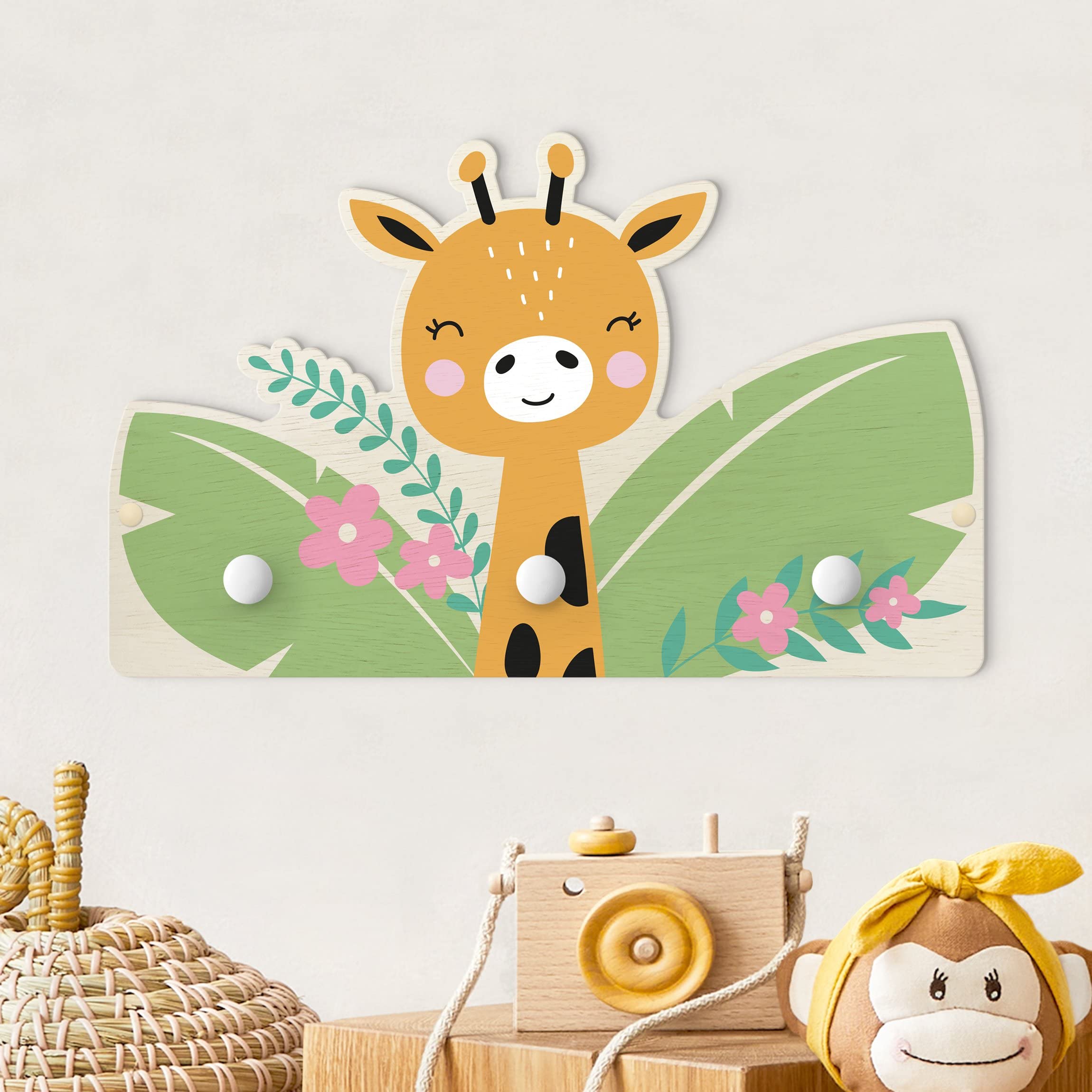Bilderwelten Children's coat rack - Baby Giraffe In The Jungle, Dimension HxW: 9.84x15.74 in.