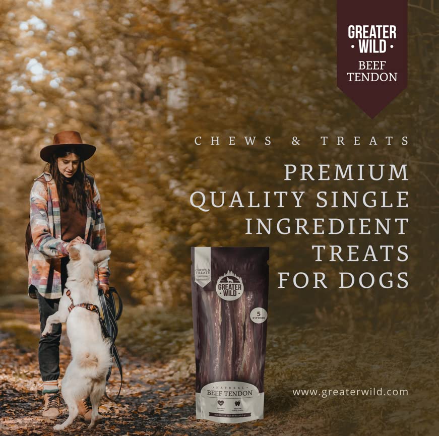 GREATER WILD All Natural Ingredient 9"-12" Assorted Beef Tendon Size, Chews & Treats for Dogs - 5 Piece