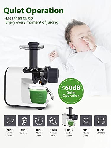 Aeitto Cold Press Juicer, BPA Free Slow Juicer, Easy to Clean, Juicer Machines with Quiet Motor & Reverse Function, Masticating Juicer for Vegetable and Fruit
