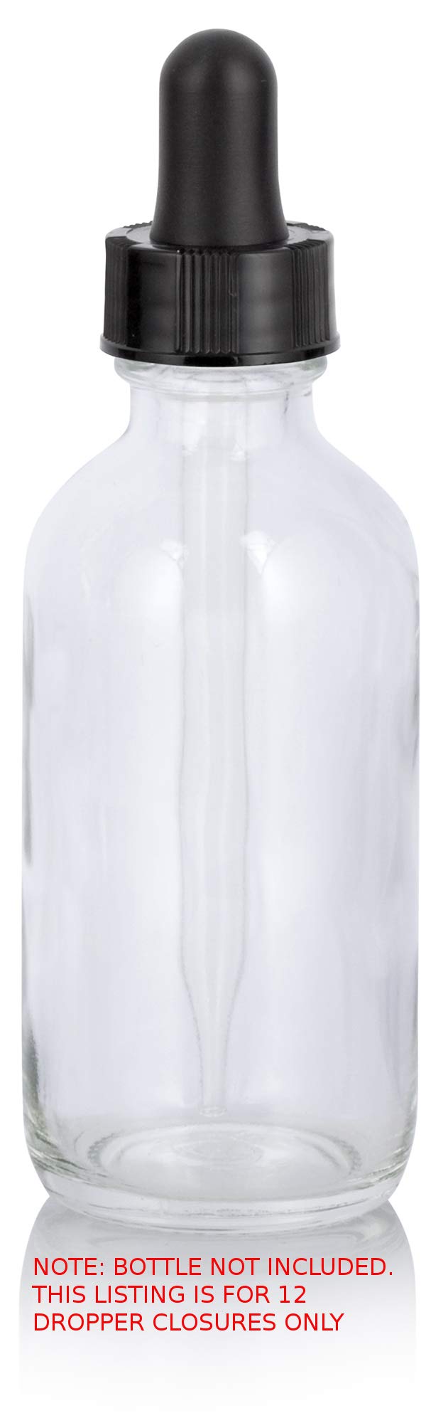 Black Straight Tip Glass Dropper Closure Top for 2 oz / 60 ml (20-400 Neck Size) Boston Round Bottles - 12 Pack