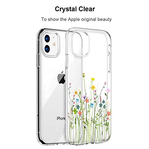 Unov Case Compatible with iPhone 11 Clear with Design Slim Protective Soft TPU Bumper Embossed Floral Pattern 6.1 Inch (Flower Bouquet)