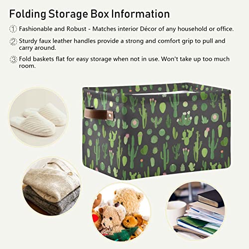 ALAZA Green Plant Cactus Foldable Storage Box Storage Basket Organizer Bins with Handles for Shelf Closet Living Room Bedroom Home Office 2 Pack