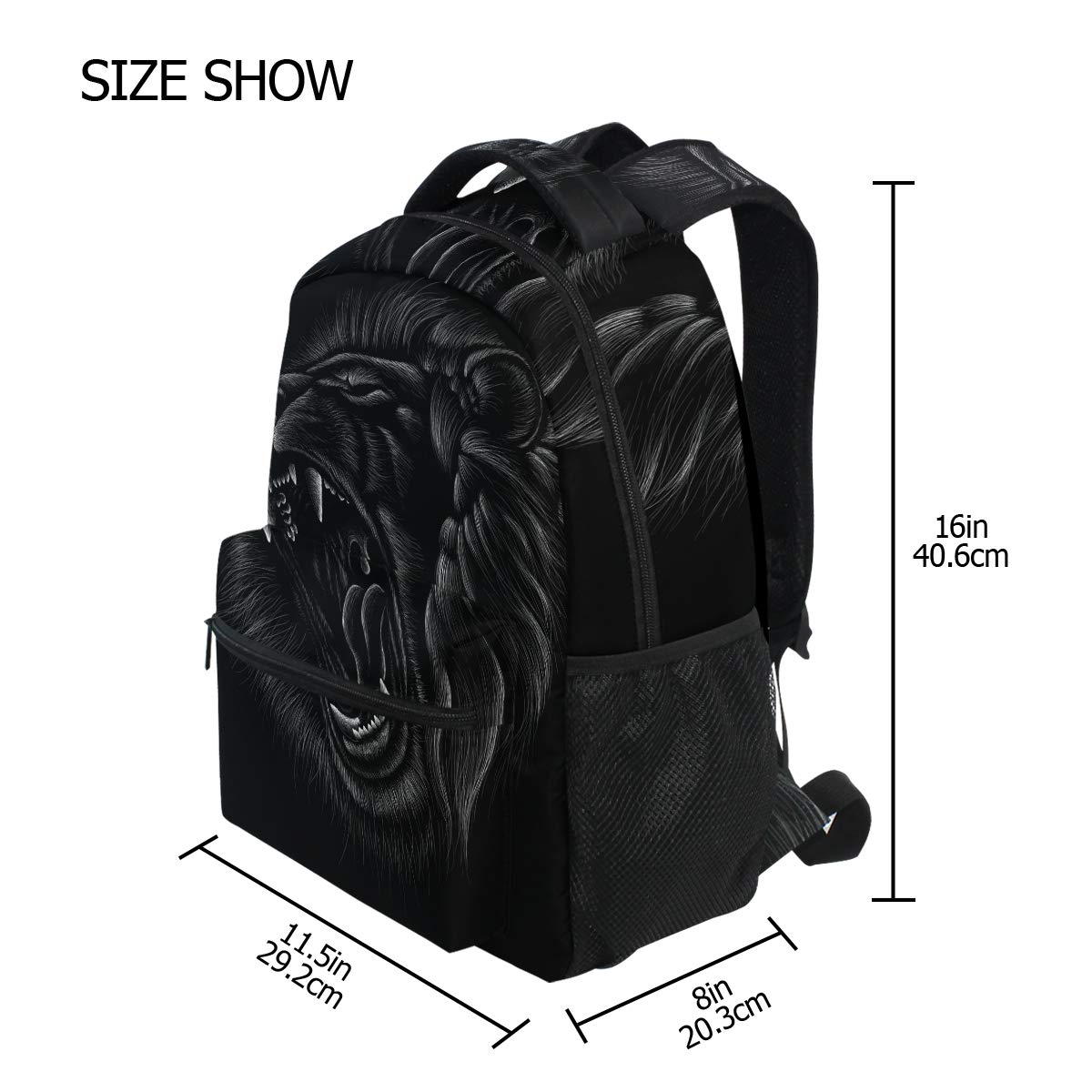 ALAZA Hand Drawn Black Lion Roaring Large Backpack Laptop iPad Tablet Travel School Bag w/Multiple Pockets for Men Women College