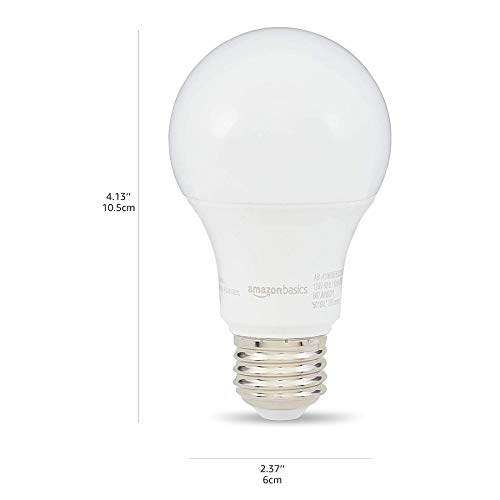 Amazon Basics 75W Equivalent, 3000K White, Dimmable, 15,000 Hour Lifetime, CEC Compliant, A19 LED Light Bulb | 6-Pack