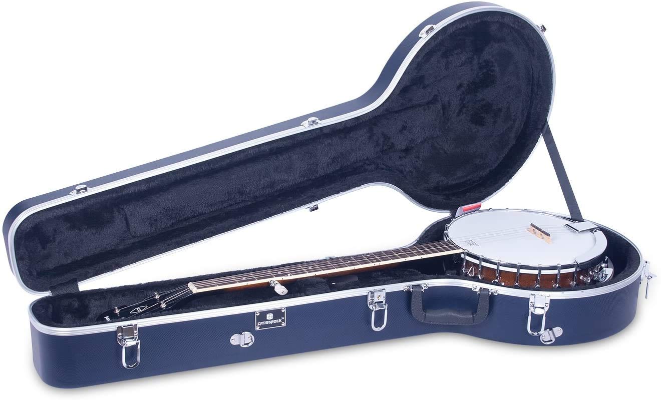 Crossrock ABS Molded Hardshell Case for 5-String Resonator, Gibson Tenor Banjo, Backpack Style(CRA861BJBL)