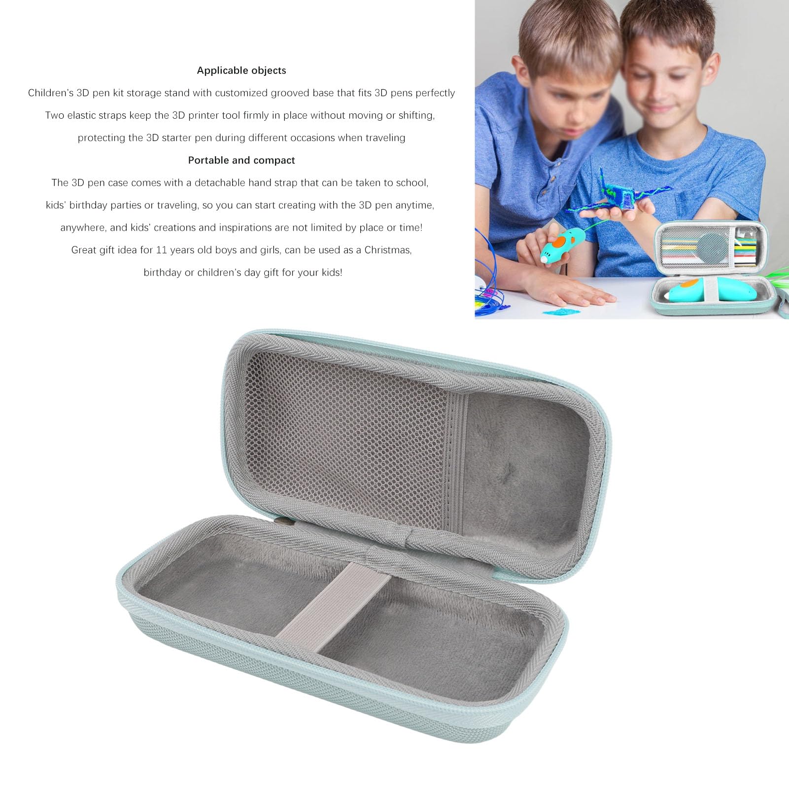 Hard Carrying Case for 3D Printing Filament, EVA 3D Printing Pen Hard Storage Case with Fluent Zipper, Built in Mesh Pocket, Waterproof and Dustproof