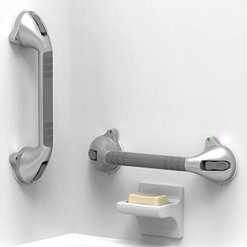AmeriLuck 16.5inch Suction Bath Grab Bar with Indicators, Balance Assist Bathroom Shower Handle, Silver/Grey(Pack of 2)