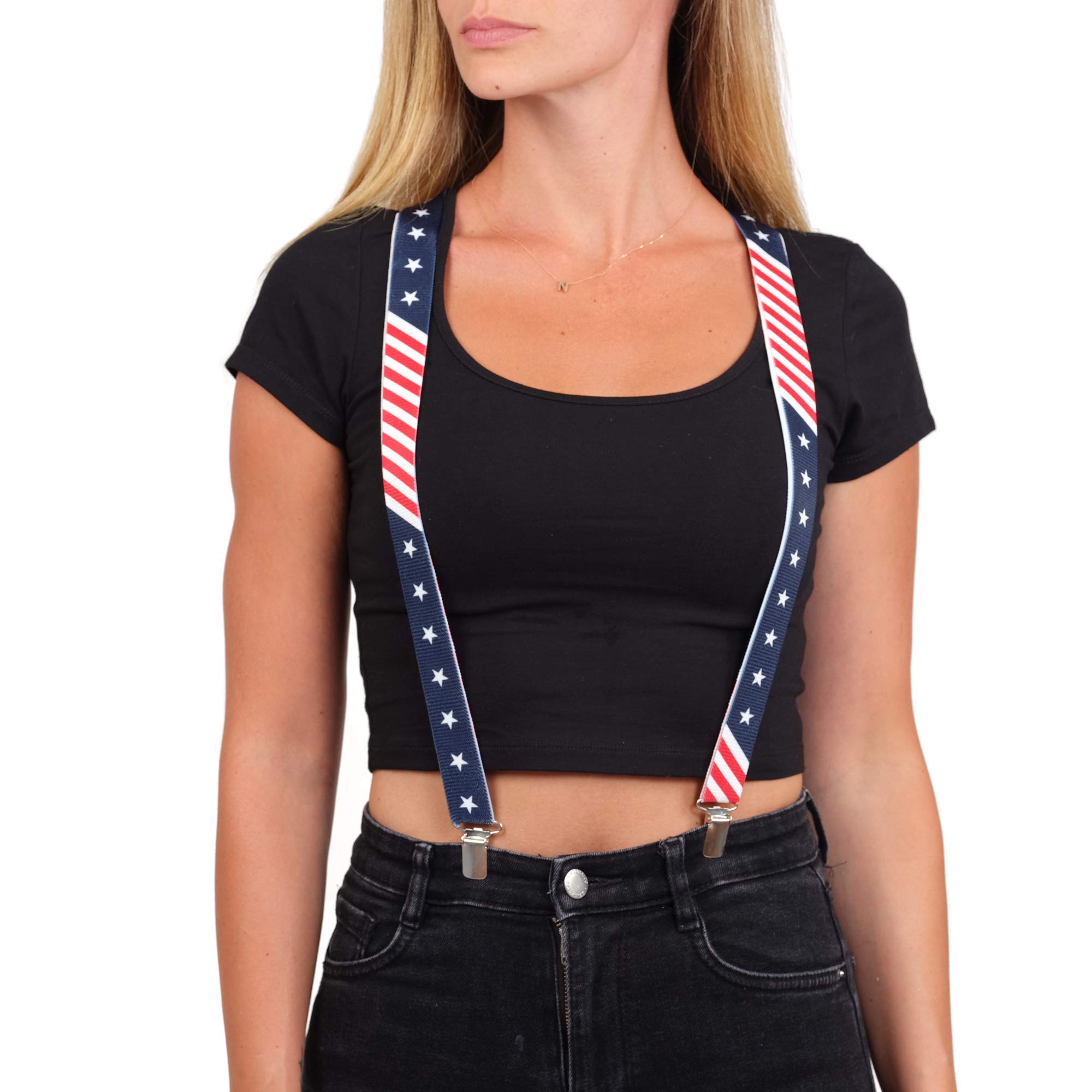 Action Ward Womens Suspenders – Y Back Style – 1" Width - Comfortably Adjustable Elastic Straps and Metal Clips (Cream)