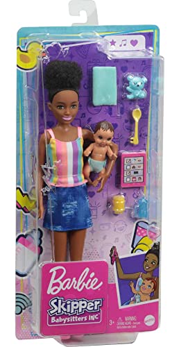 Barbie Skipper Babysitters Inc. Doll & Accessories Set with 9-in Brunette Doll, Baby Doll & 4 Storytelling Pieces for 3 to 7 Year Olds