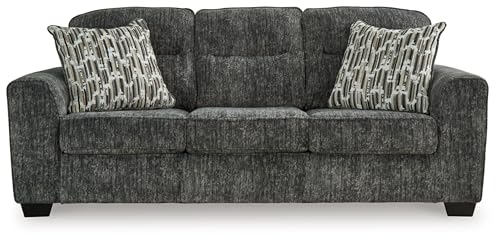Signature Design by Ashley Lonoke Modern Sofa with 2 Accent Pillows, Gray