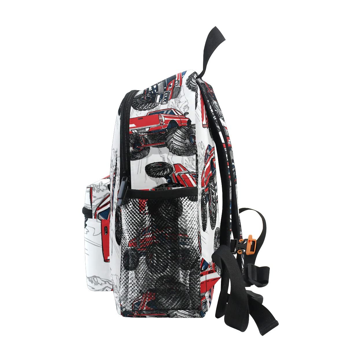 Aflyko Custom Name Kids Backpack Red Bravo Monster Truck Personalized Daycare Bookbag Kindergarten Daypack for Toddler Girls Boys 10" × 4" × 12"