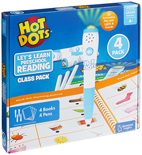 Educational Insights Hot Dots Let's Learn Pre-K Reading Classroom Bundle 4 Pack- Learn to Read Preschool Workbook with Interactive Pen, Ages 3+
