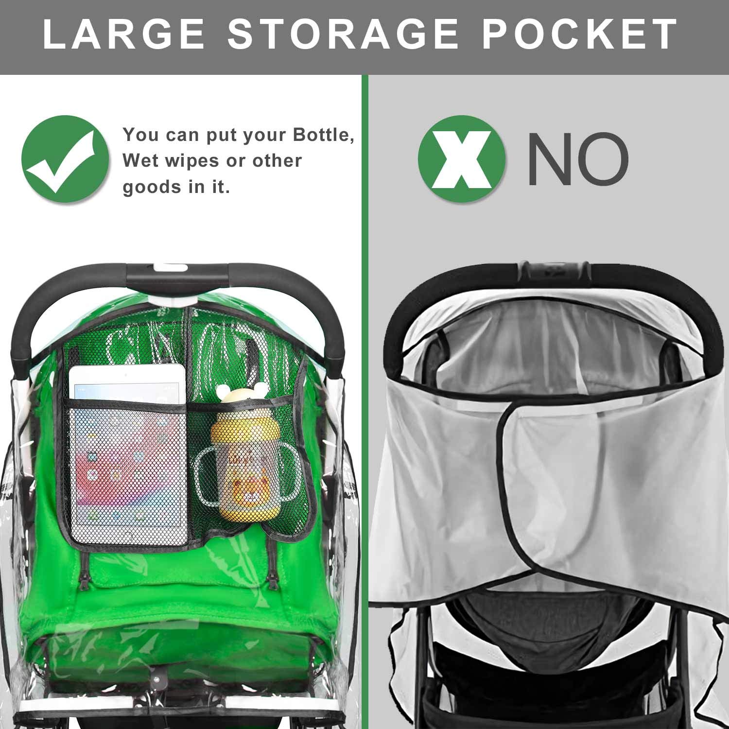 Universal Stroller Rain Cover, Double Door Design & Large Storage Baby Stroller Weather Shield, WaterproofâStroller Cover, Food Grade EVA, Eye Protect (L)