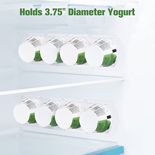 ChengFu Yogurt Organizer for Fridge, 2 Pack Yogurt Organizer, Yogurt Organizer for Greek and Vegan Yogurts, Holds 4 of 3.75" yogurts, Refrigerator Organizer Storage, Space Saving,Peel & Stick, White
