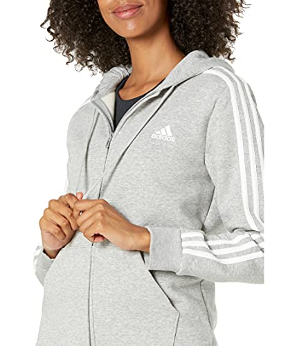 adidas Women's Essentials Full-Zip Hoodie, Medium Grey Heather/White, Large