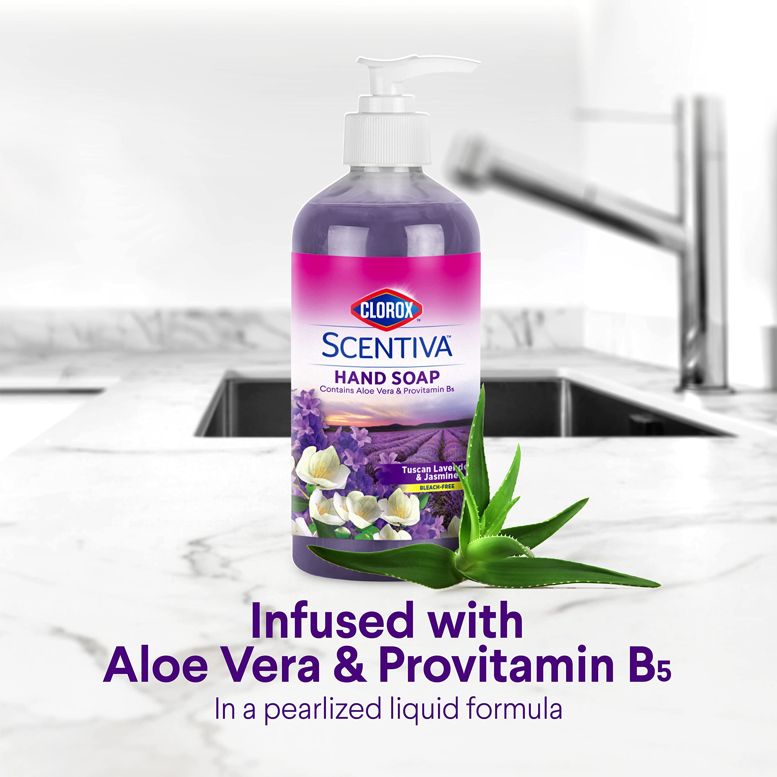 Clorox Scentiva Liquid Hand Soap Tuscan Lavender & Jasmine 14 oz Liquid Hand Wash with Aloe Vera & Vitamin B5 Bleach-Free Scented Hand Soap for Kitchen or Bathroom (Pack of 12)