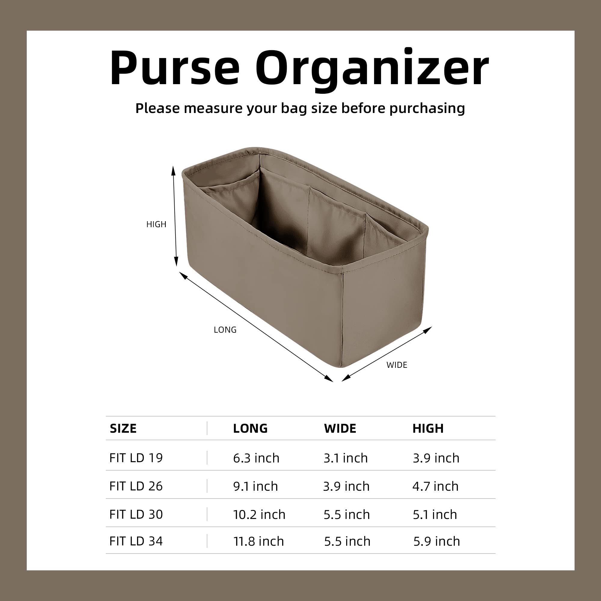 DGAZ Purse Organizer Insert,Silk Bag Organizer,Luxury Handbag & Tote Shaper Fits Lindy 19/26/30/34 Bags(Etoupe grey,LD19)