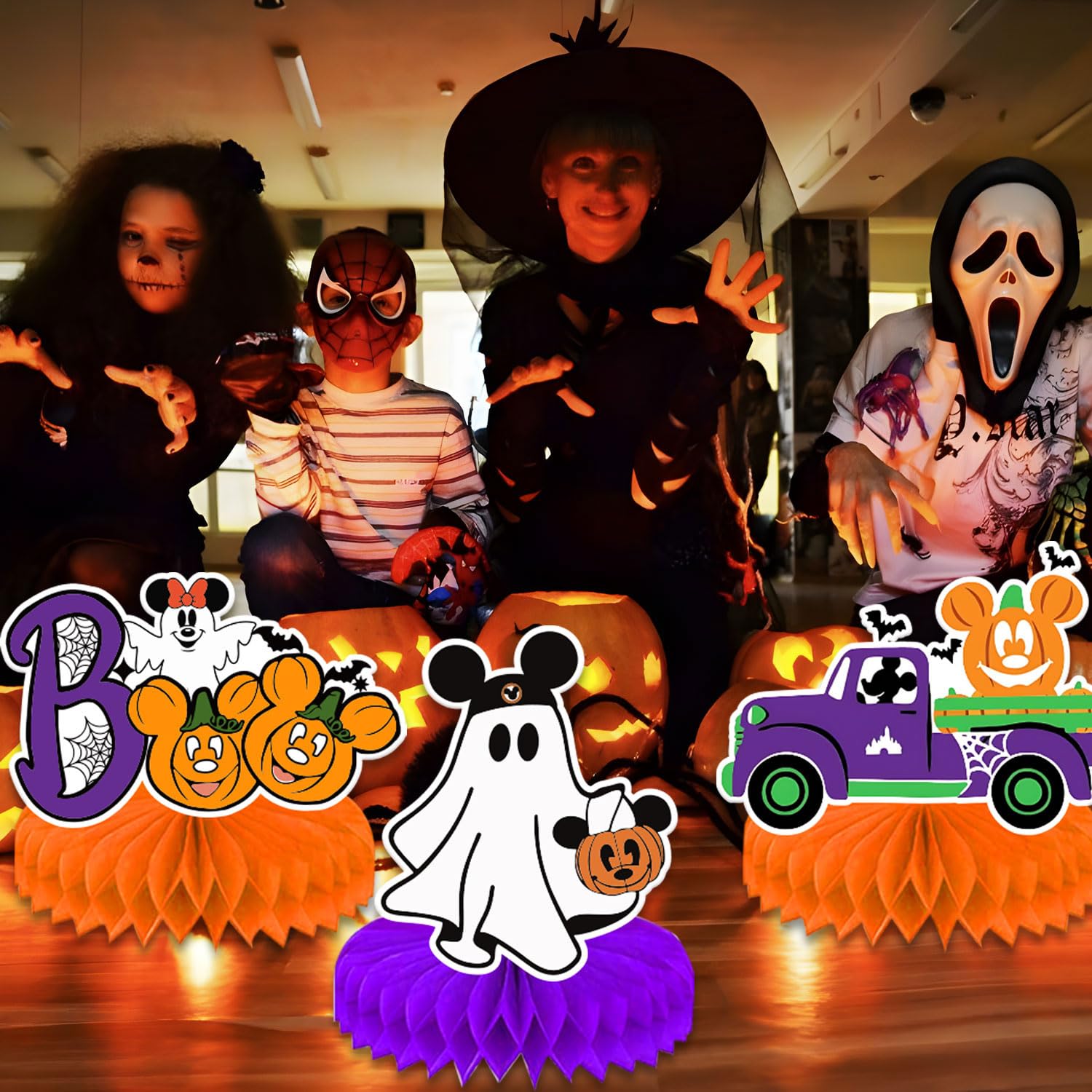 9pcs Mouse Halloween Decorations Honeycomb Centerpieces Double Sided Halloween Party Decorations 3D Table Decorations Cute Themed Decorations for Celebrating Halloween Party