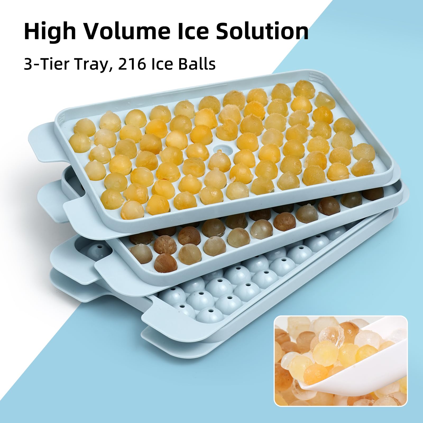 AMZHORSE Ice Cube Trays for Freezer AMZHORSE Round Small Ice Cube Trays Easy Release,72 * 3 pcs Mini Circular Ice Cube Trays with Lid & Bin for Chilling Drinks, BPA Free