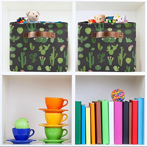 ALAZA Green Plant Cactus Foldable Storage Box Storage Basket Organizer Bins with Handles for Shelf Closet Living Room Bedroom Home Office 2 Pack