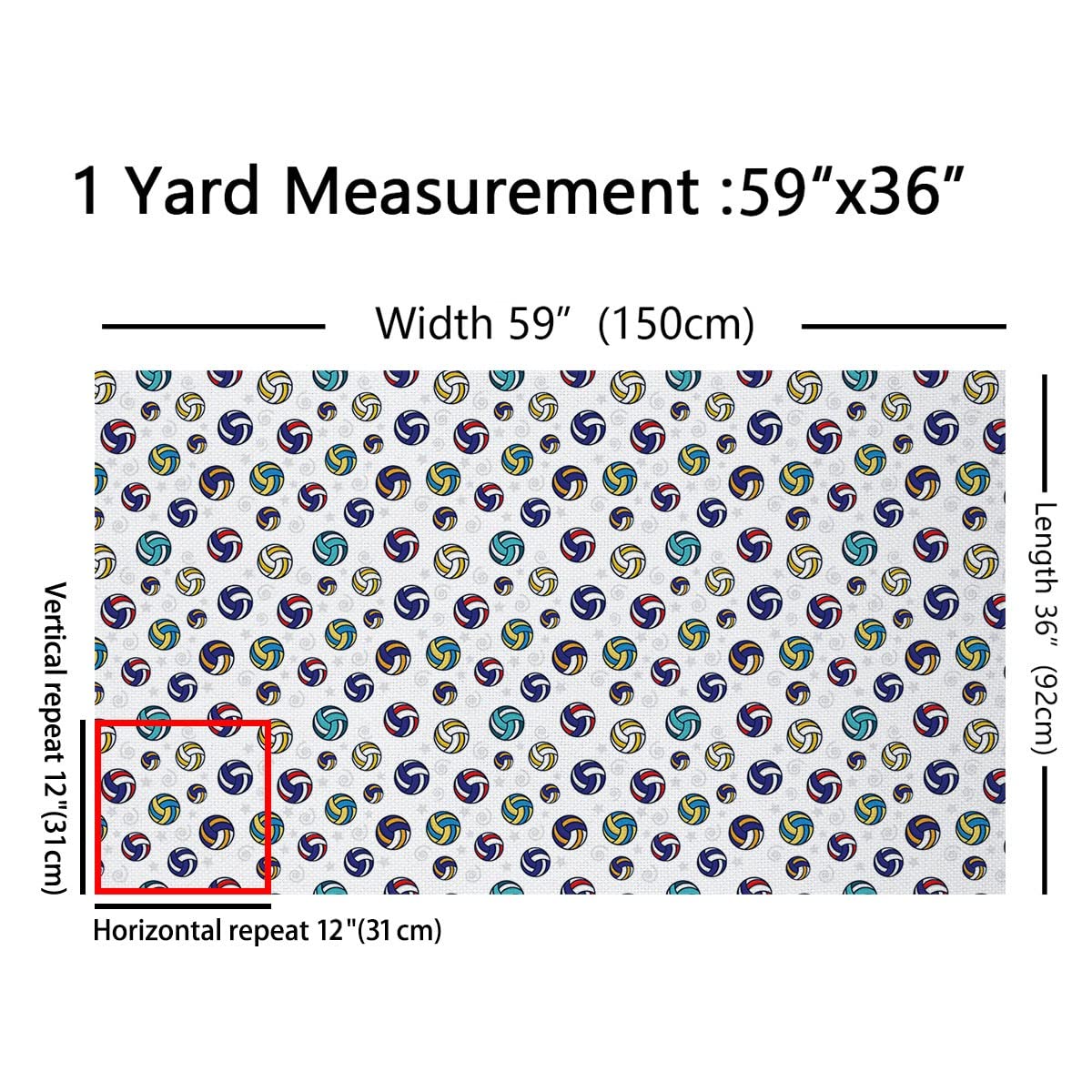 Feelyou Cartoon Volleyball Fabric by The Yard, Volleyball Theme Illustration Fabric for Chairs and Home DIY Projects, Hand Drawn Boys and Girls Decorative Waterproof Fabric, 1 Yard