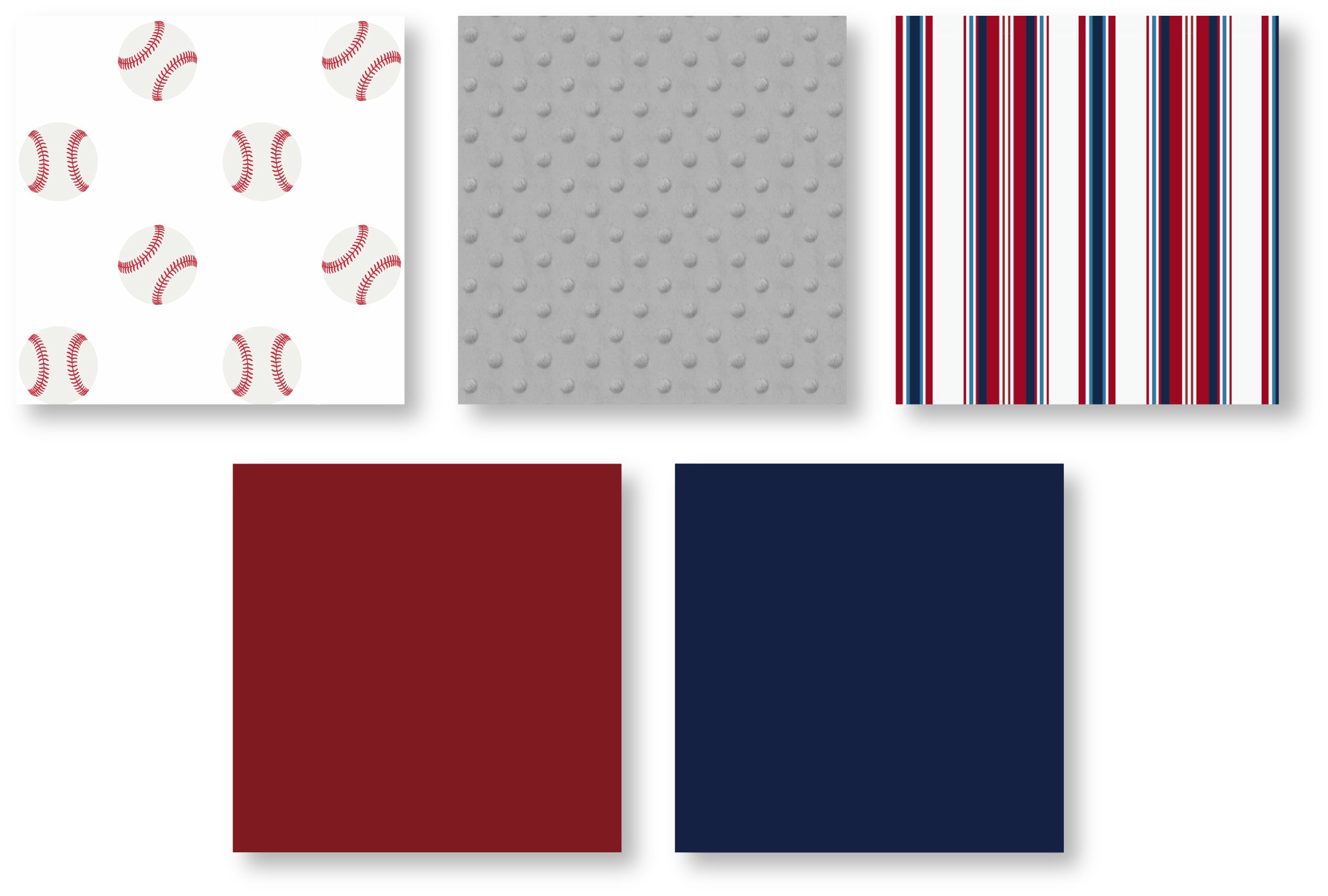 Sweet Jojo Designs Red, White and Blue Baseball Patch Sports Boy Toddler Kid Childrens Bedding Set - 5 Pieces Comforter, Sham and Sheets - Grey Patchwork Stripe