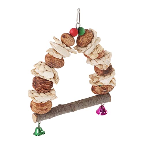 Bird Swing Healthy Cuttlefish Bone Toxic Free Parrots Swing Perch Hanging Nuts with Bells for Parakeets Parakeets (S)