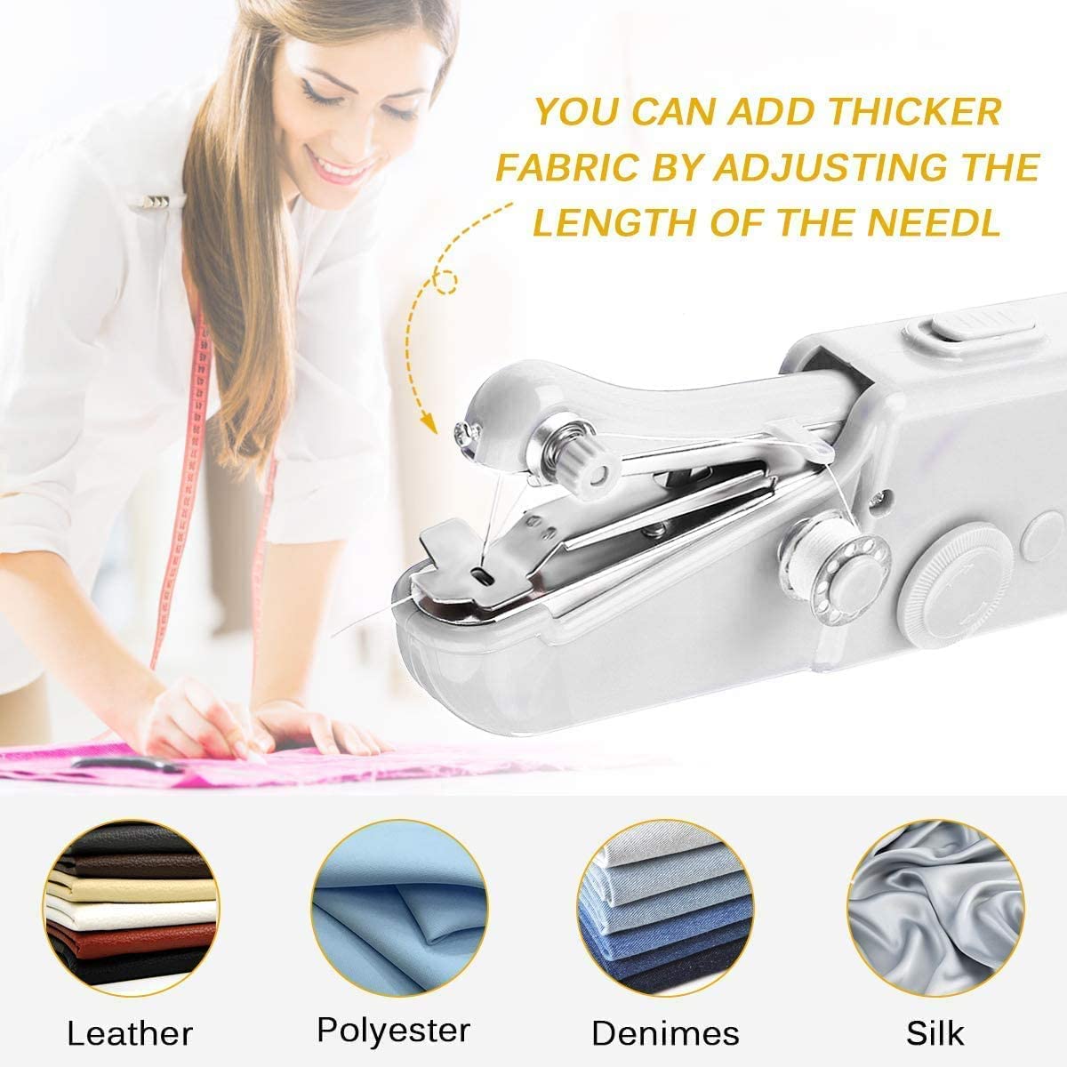 AHYBZN Handheld Sewing Machine, Hand Cordless Tool Mini Portable Essentials for Home Quick Repairing and Stitch Handicrafts (White)